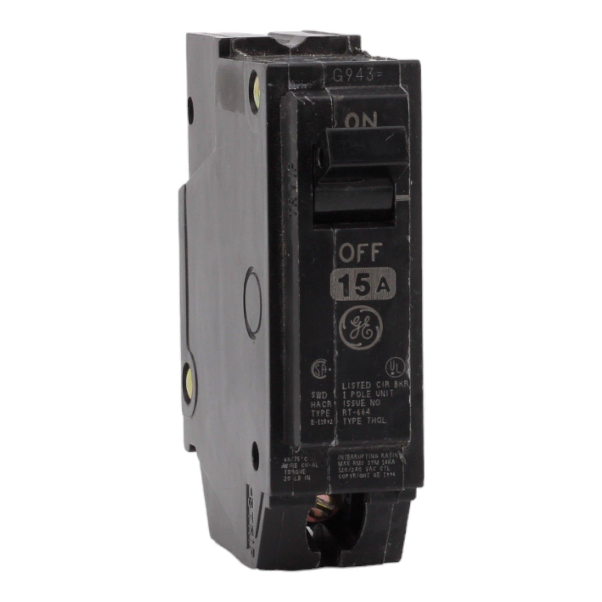 GE THQL1115 15 Amp Single Pole Circuit Breaker - 120/240V, Plug-In, UL ...