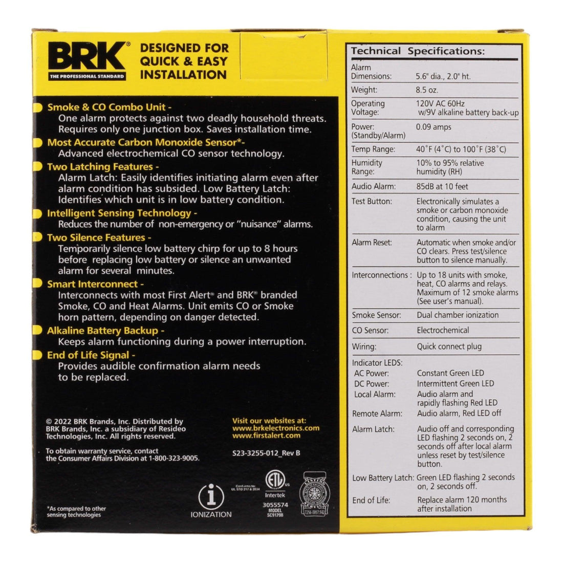 BRK SC9120B Hardwired 120V Smoke/CO Combo 9V Battery Alarm – RES LLC Store