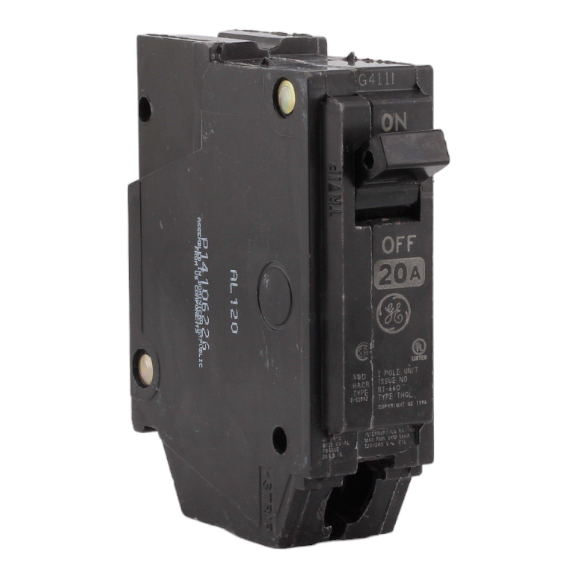 GE THQL1120 20 Amp Single Pole Circuit Breaker - 120/240V, Plug-In, UL ...