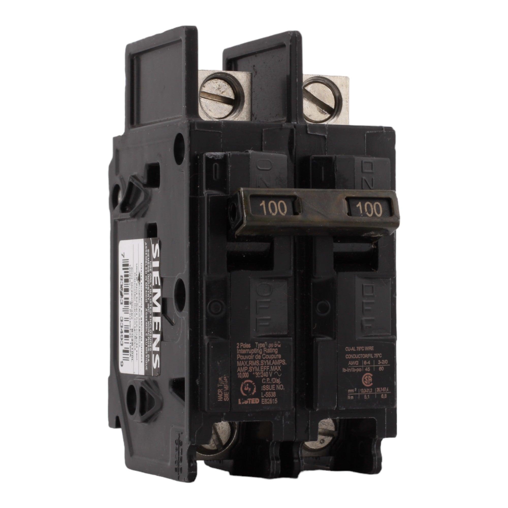 Siemens BQ2B100L 100 Amp Double Pole 240V Bolt-On Standard Trip Circui ...