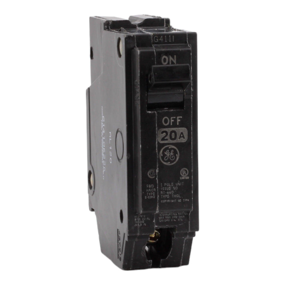 GE THQL1120 20 Amp Single Pole Circuit Breaker - 120/240V, Plug-In, UL ...