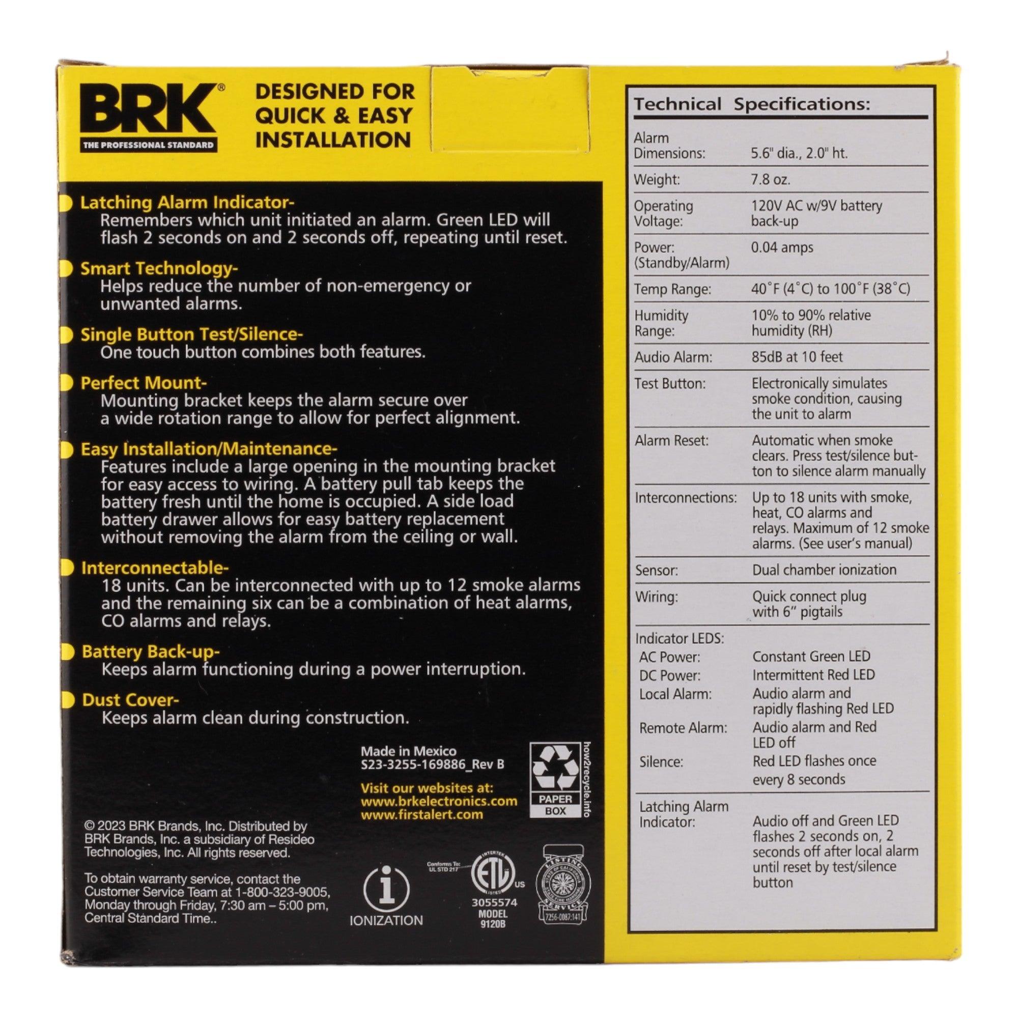 BRK 9120B Hardwired 120V Ionization Smoke Alarm with 9V Battery – RES ...