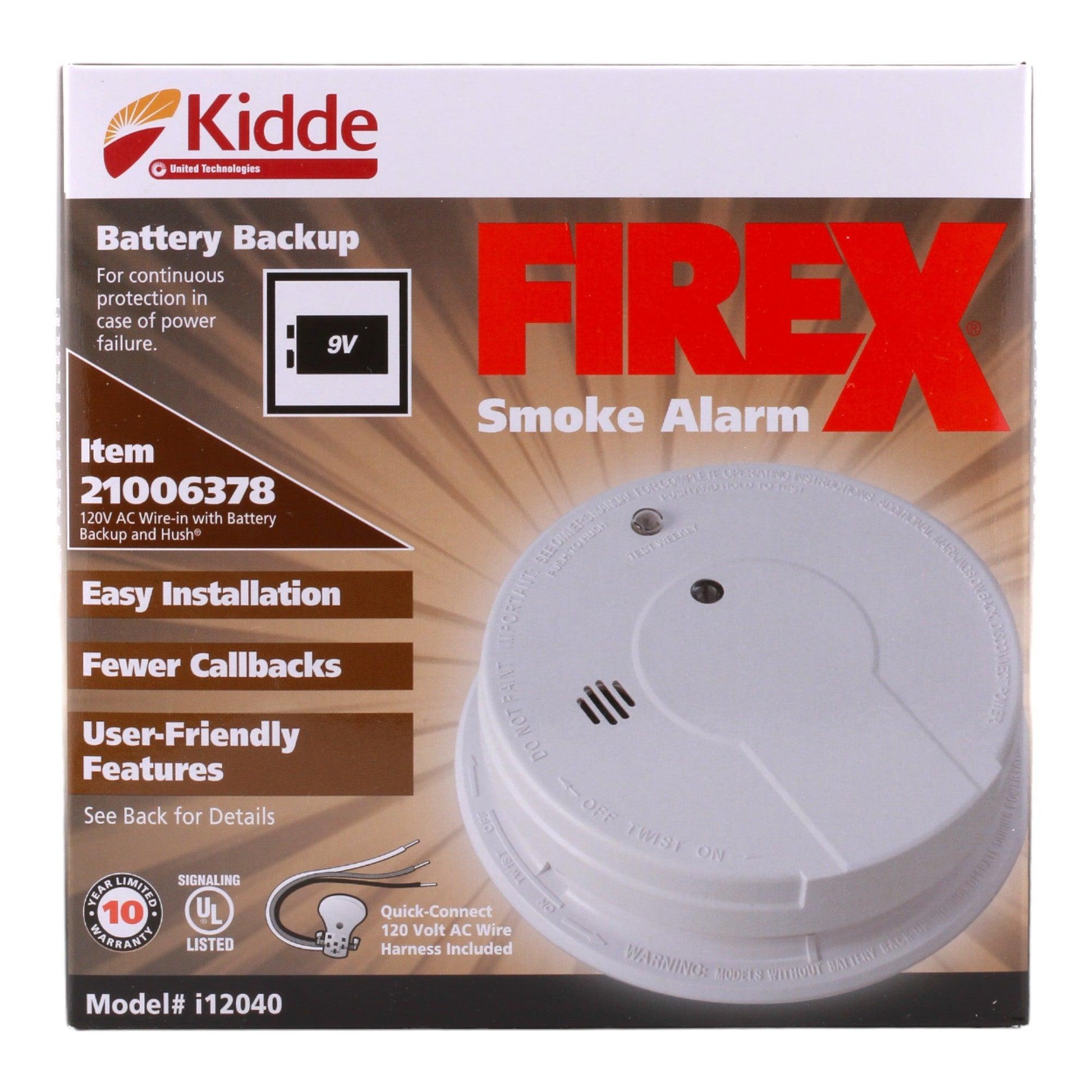 Kidde i12040 120V AC/DC Smoke Alarm with 9V Battery Backup - Ionization ...