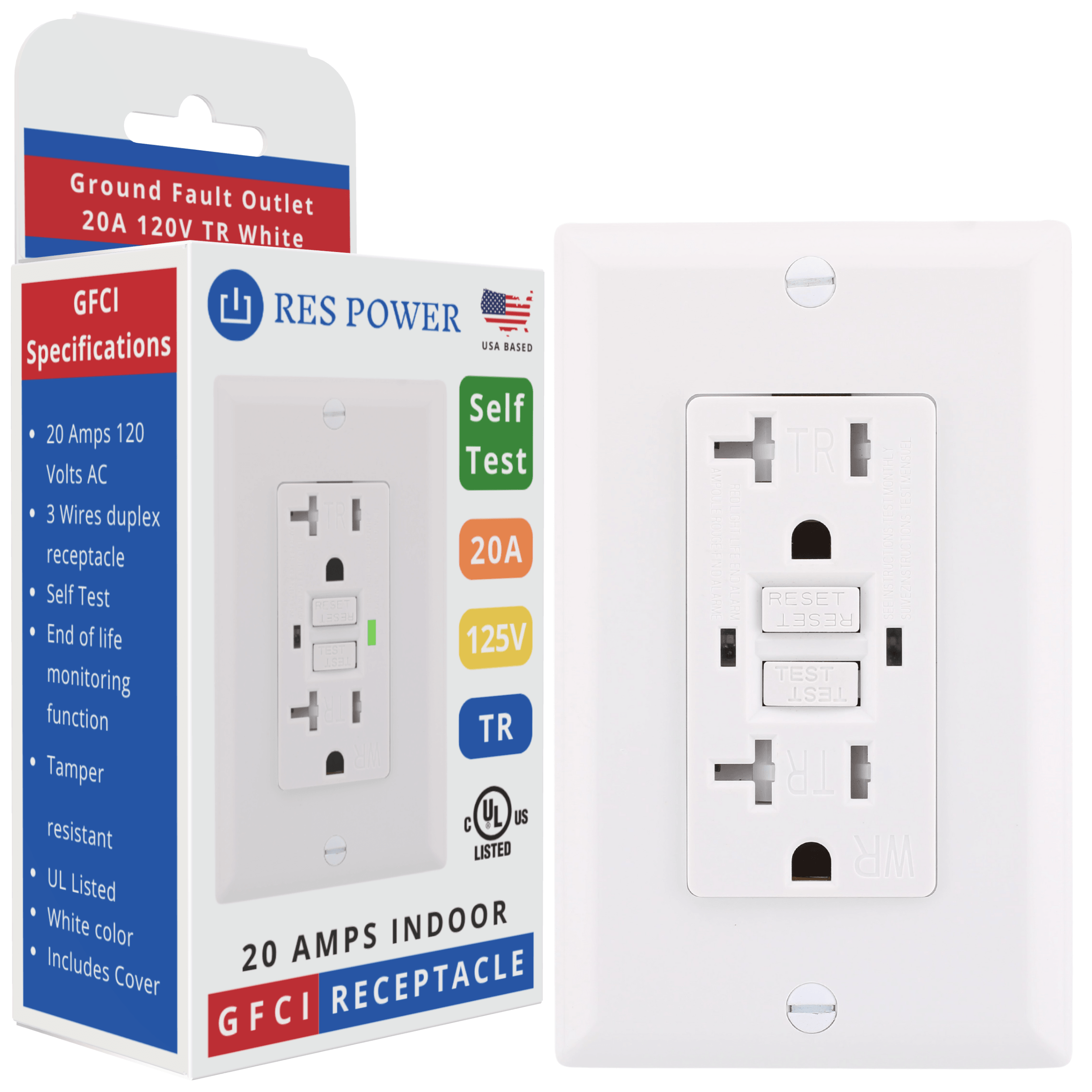 RES POWER Indoor 20A 120V Tamper-Resistant GFCI Outlet Self-Test – RES ...