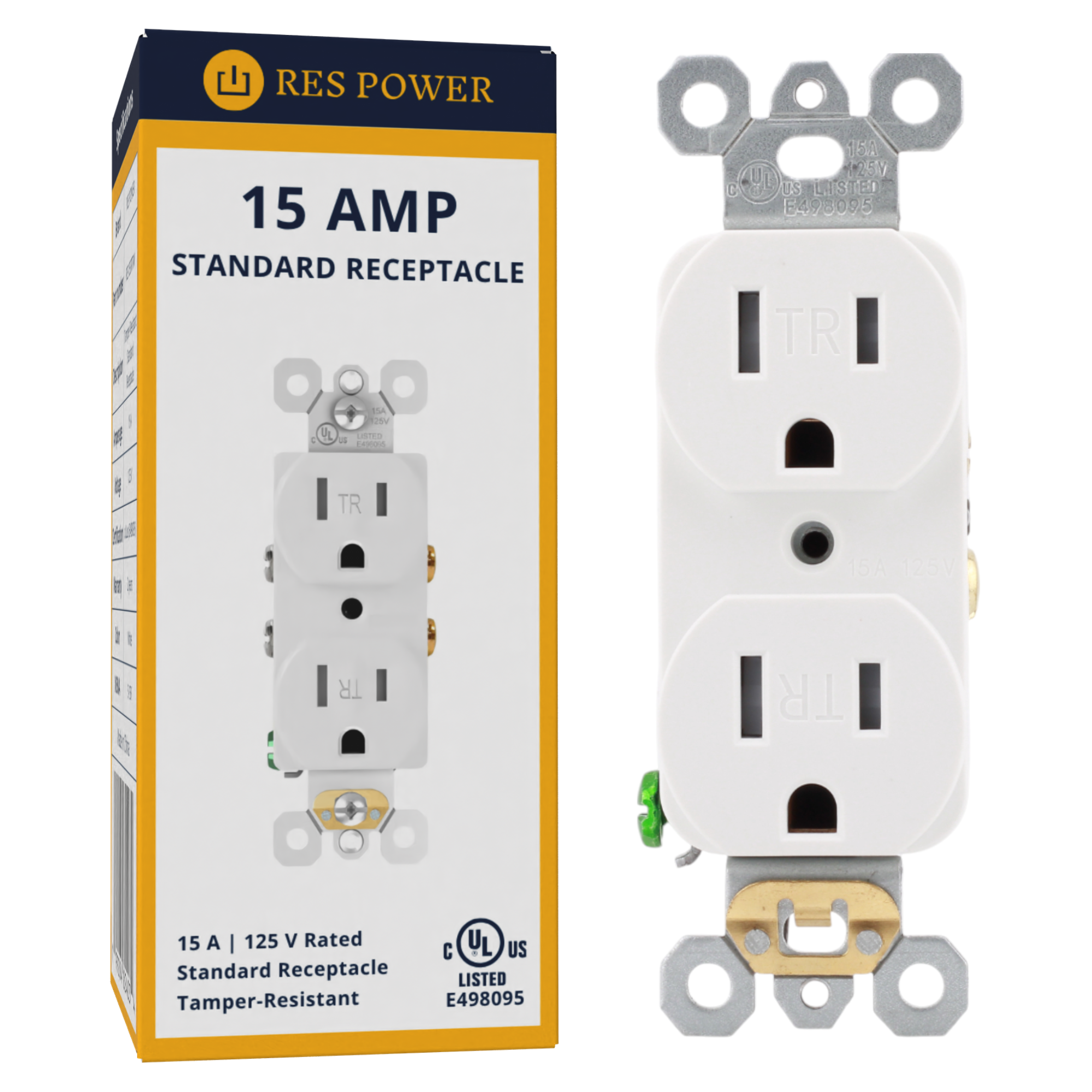 RES POWER 15A 125V Tamper-Resistant Standard Duplex Receptacle cULus l ...
